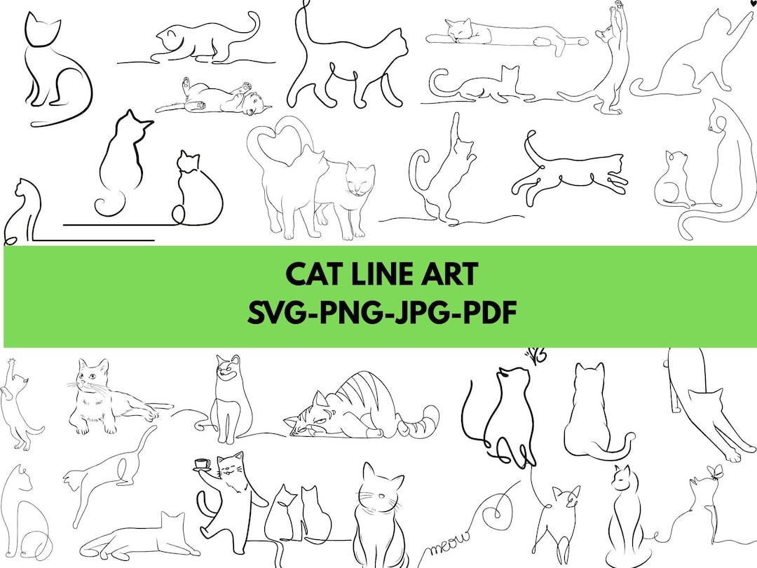 Katze SVG Linie Art Clipart-Bundle, Katze PNG Clipart, Katzenkopf SVG ...