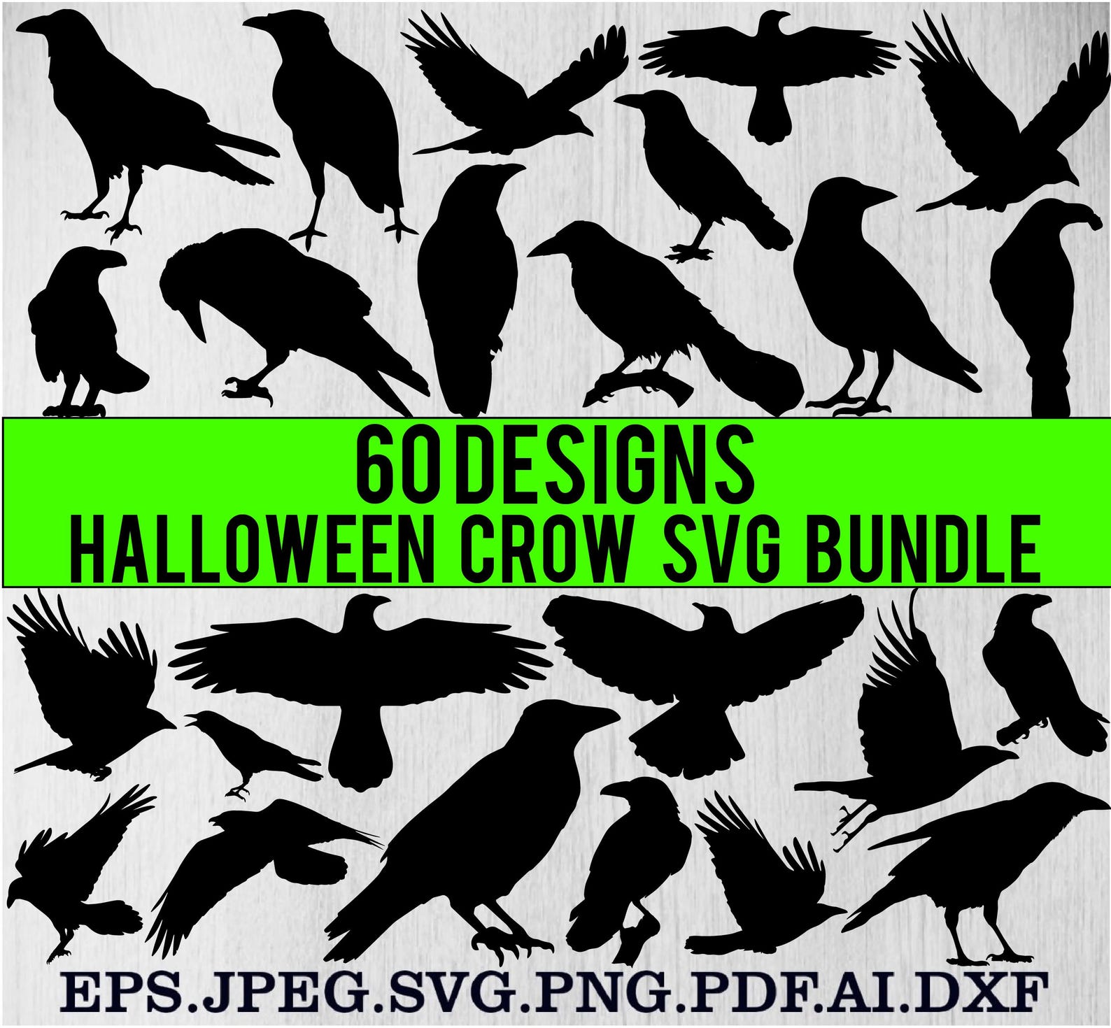 Crow Svg Bundle, Halloween Crow Svg, Crows Silhouette, Crows Clipart ...