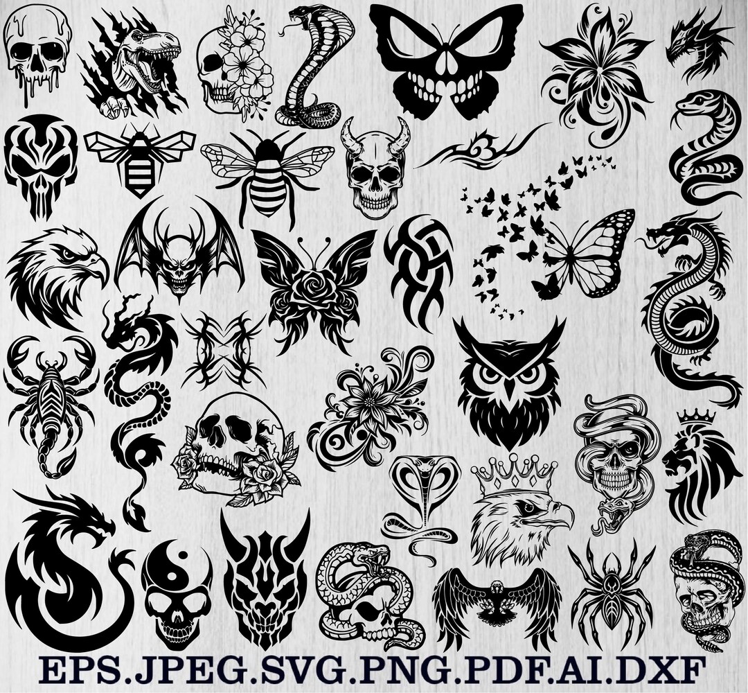 Traditional Tattoo Svg Bundle, Dragon Tattoo Svg, Snake Tattoo Svg ...