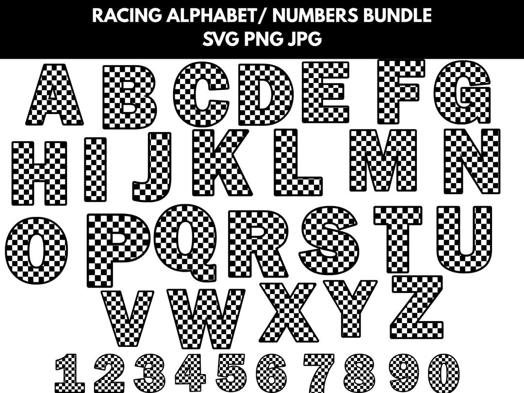 Custom Racing Svg Png, Checkered Alphabet and Numbers Svg Bundle ...
