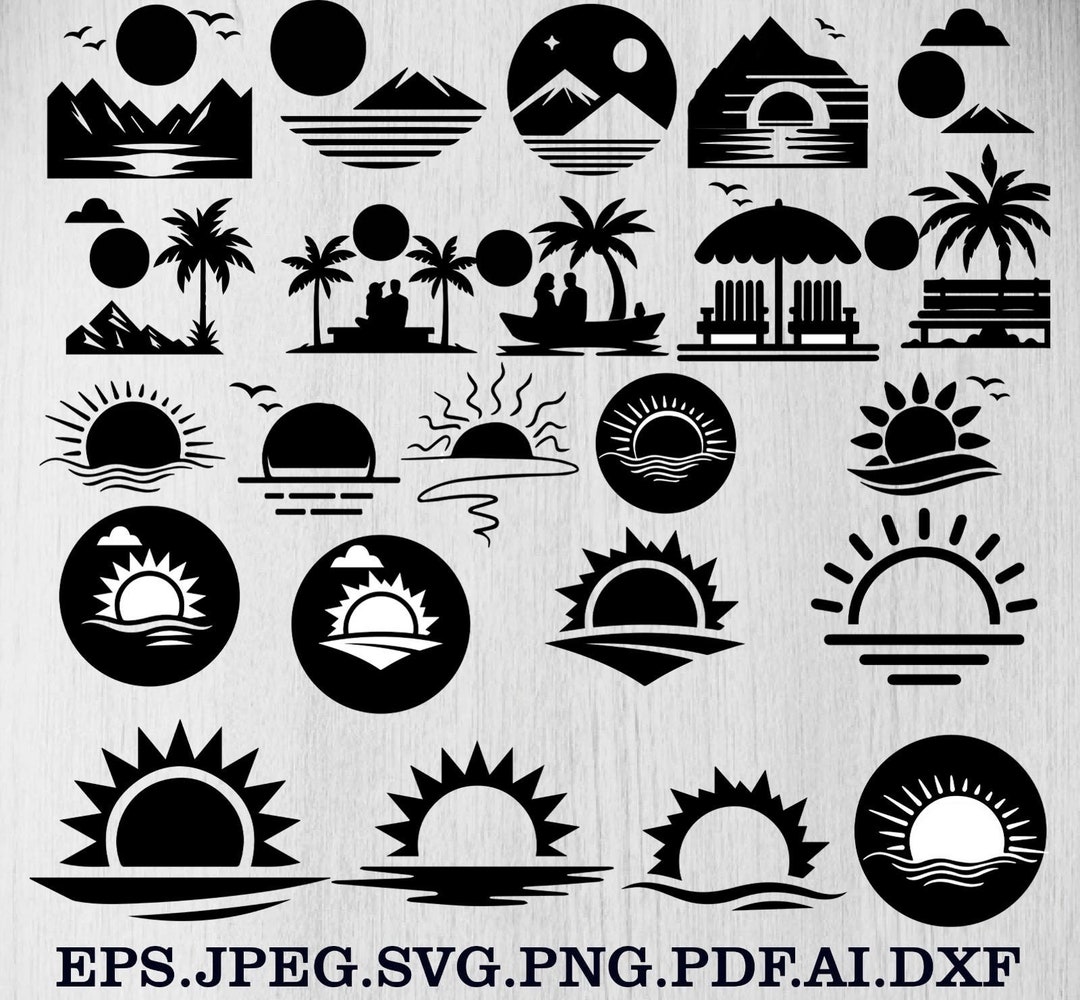 Sunset Svg Bundle, Sunset Silhouette SVG, Sunset Cricut Files, Beach ...