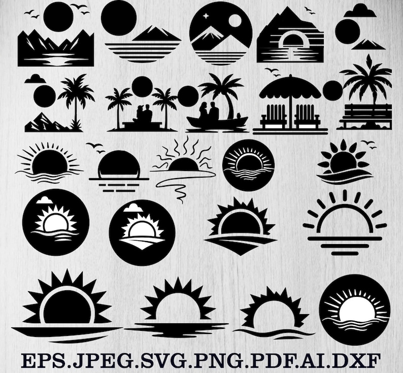 Sunset Svg Bundle, Sunset Silhouette SVG, Sunset Cricut Files, Beach ...