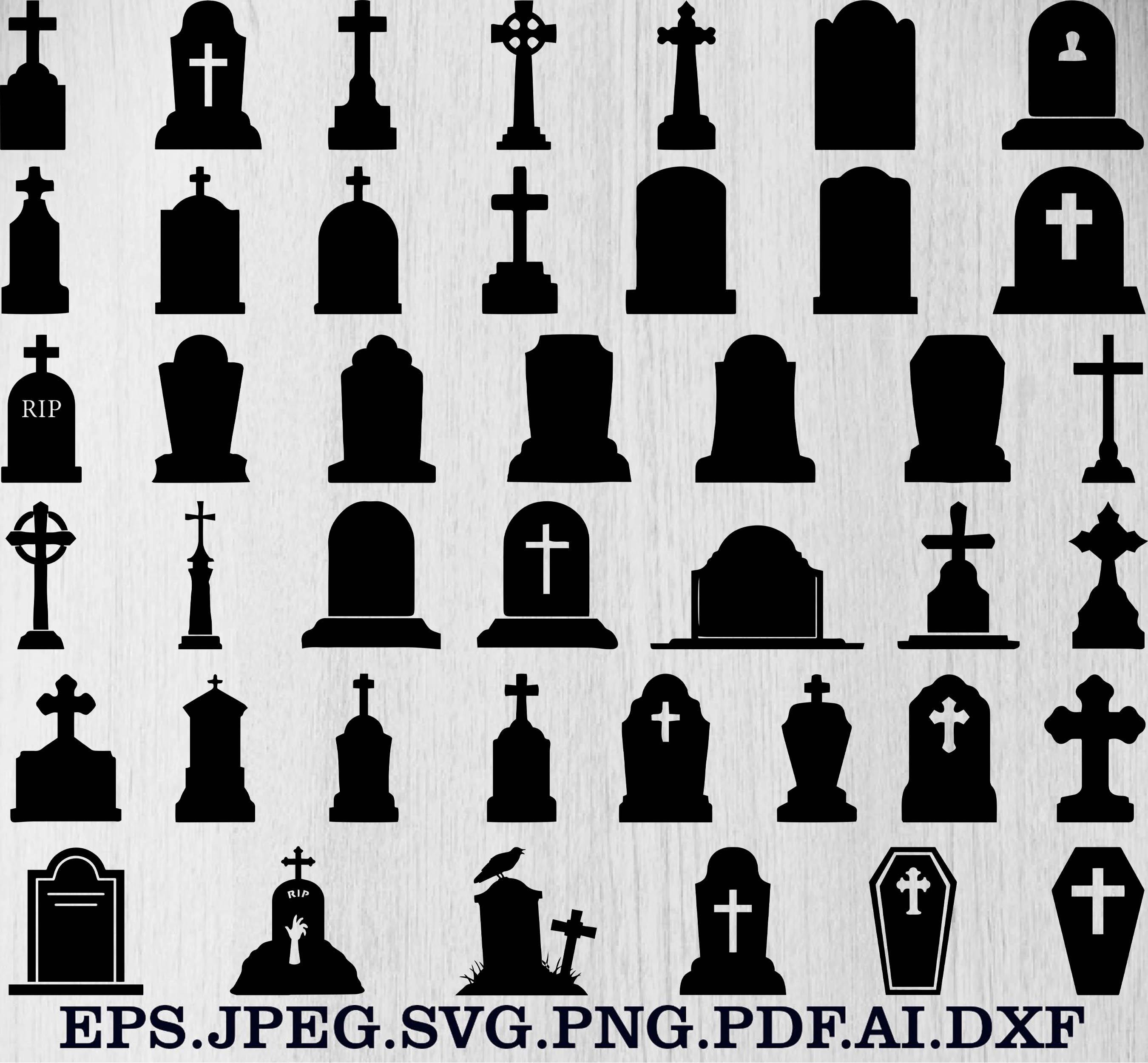 Tombstone Svg Bundle, Tombstone RIP Clipart, Graveyard Svg, Halloween ...