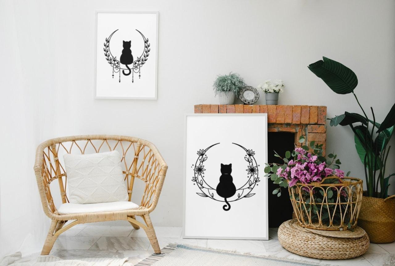Cute Cat and Moon Phases Svg Bundle, Magic Cat Svg, Moon Cat Svg, Boho ...