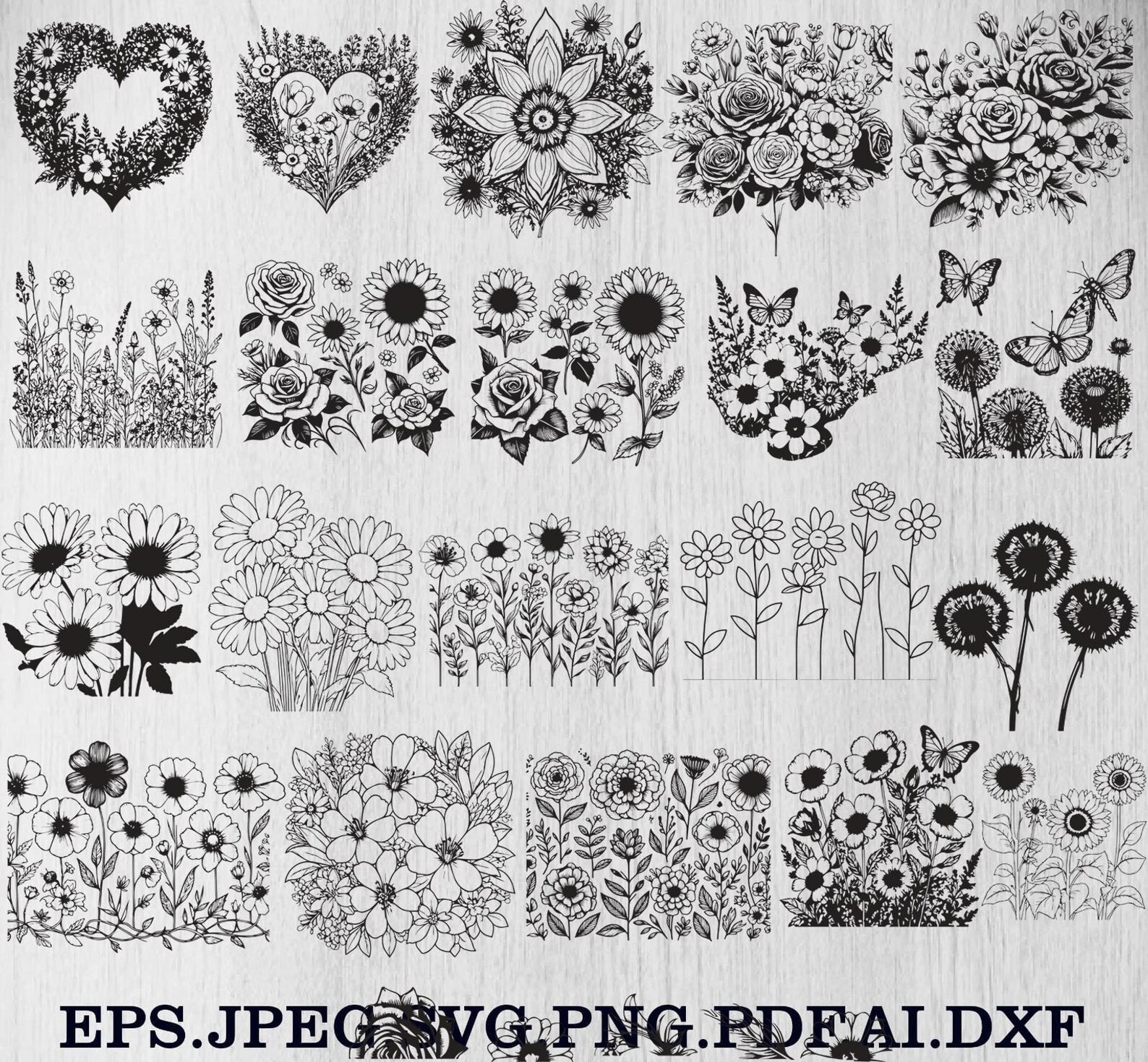 20 Flower Svg Bundle, Wildflower Svg Bundle, Floral Svg, Floral Frame ...