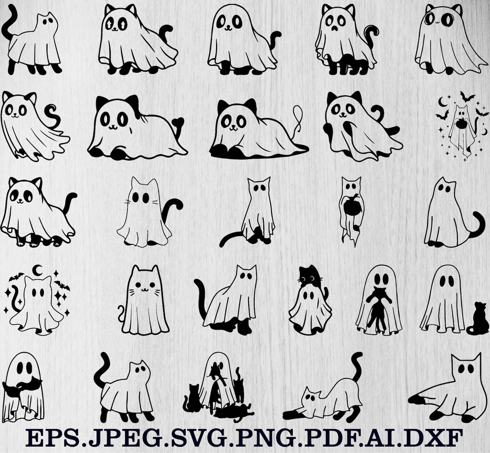 Cute Ghost Cat Svg Bundle, Ghost Cat Clipart, Halloween Cat Svg, Spooky ...