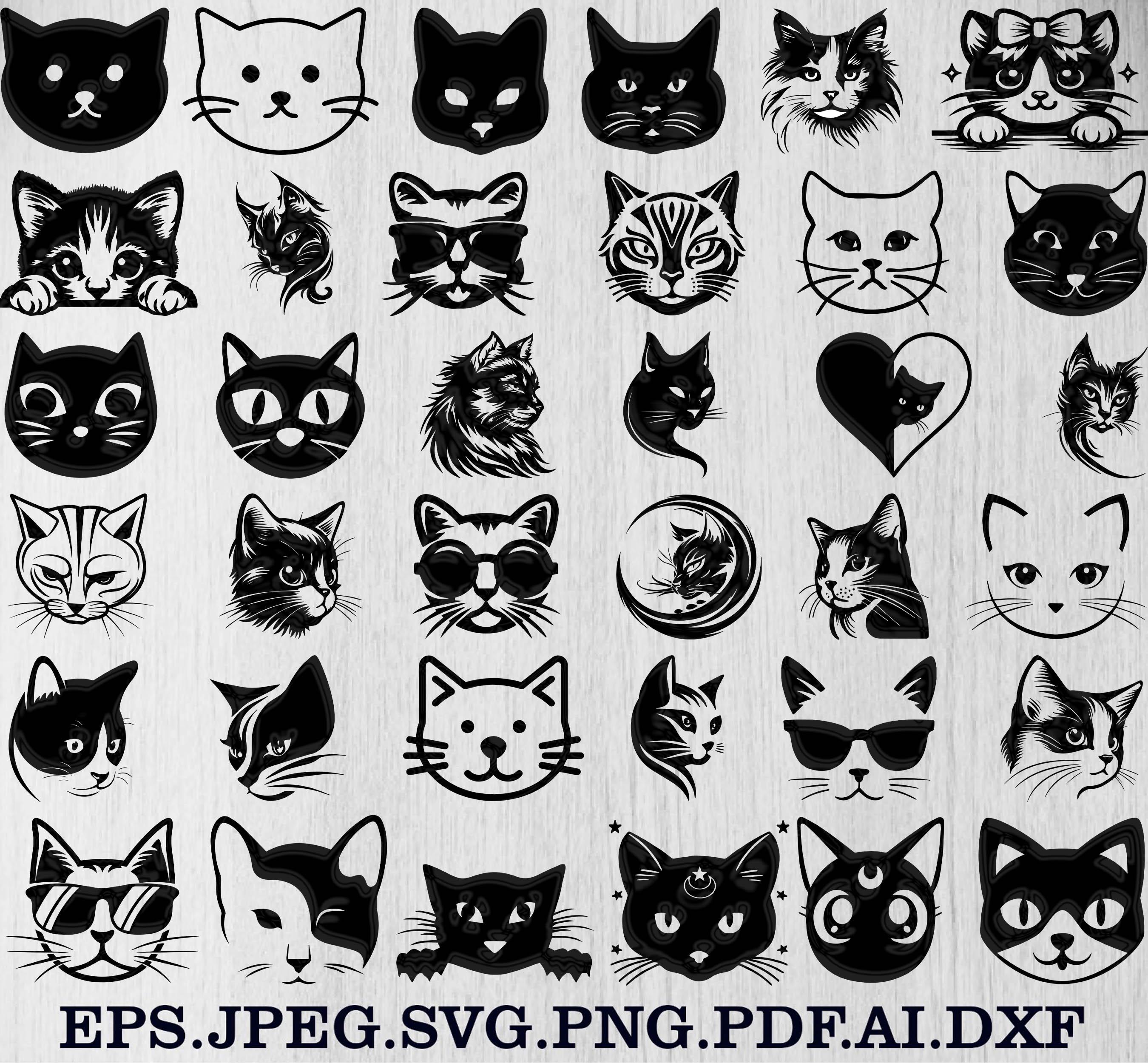 Cats Face Svg Bundle, Meow Face Svg, Cats Face Clipart, Cats Face Cut ...