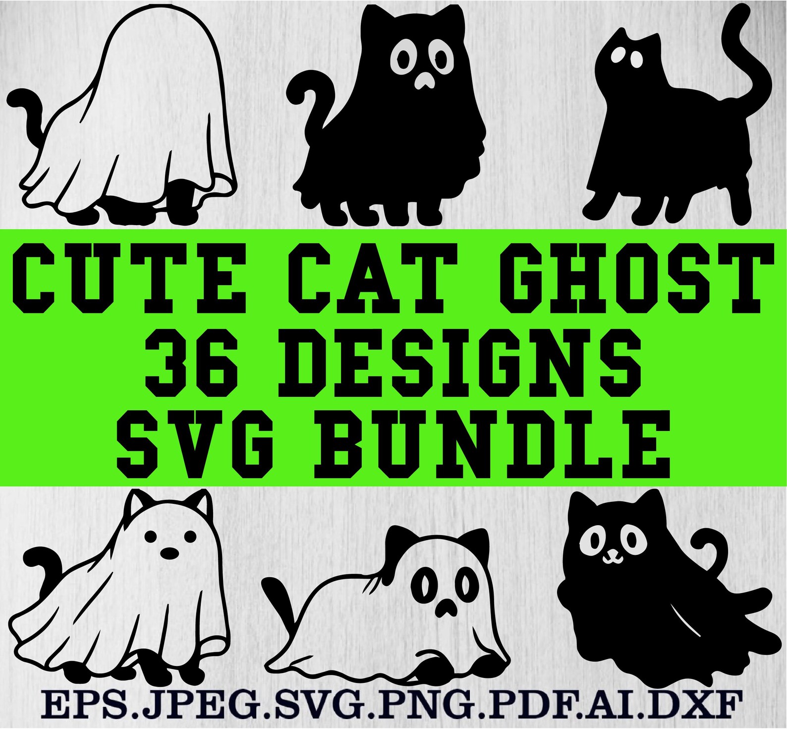 Cute Ghost Cat Svg Bundle, Ghost Cat Clipart, Halloween Cat Svg, Spooky ...