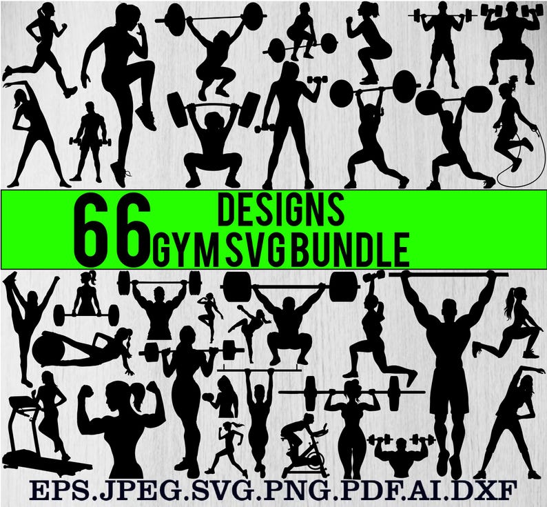 Gym Svg Bundle, Gym Clipart, Gym Silhouette, Gym Cut Files for Circut ...