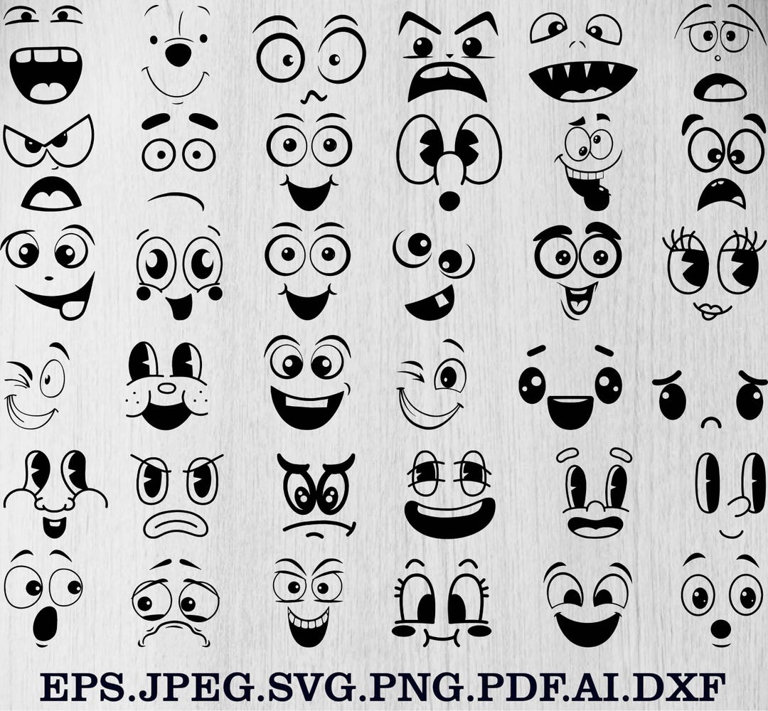 Cartoon Emotion Faces Svg Bundle, Smiley Face Svg, Cartoon Face Clipart ...
