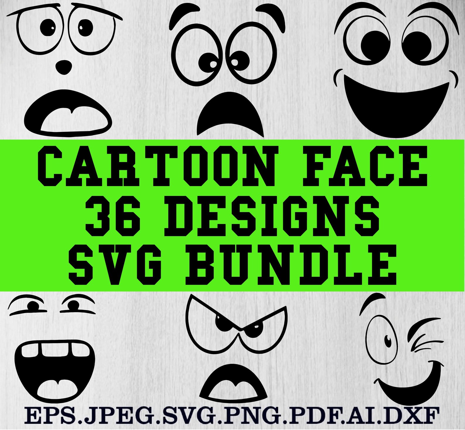 Cartoon Emotion Faces Svg Bundle, Smiley Face Svg, Cartoon Face Clipart ...