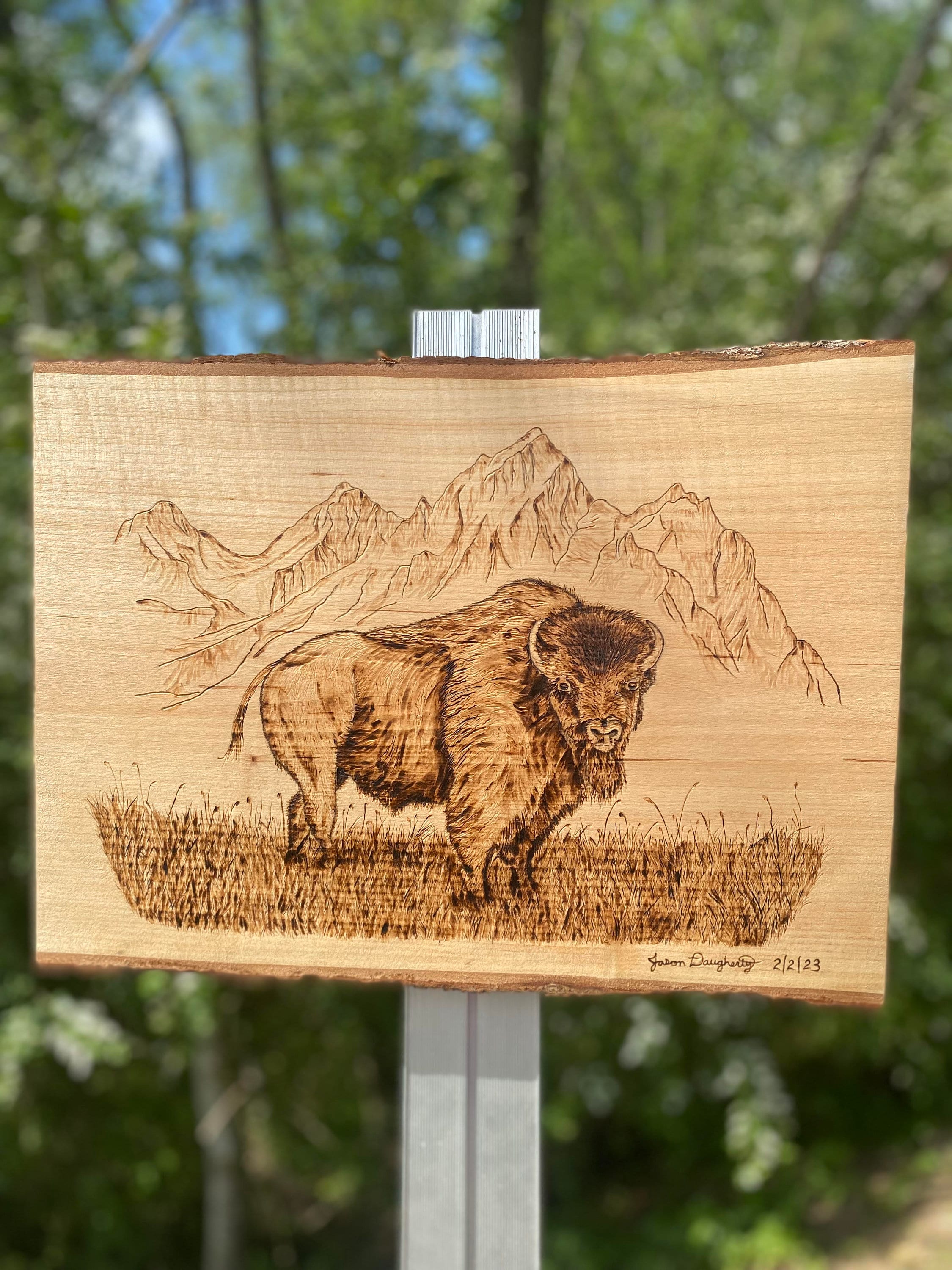 American Bison, Pyrography, Handmade Woodburning - Etsy