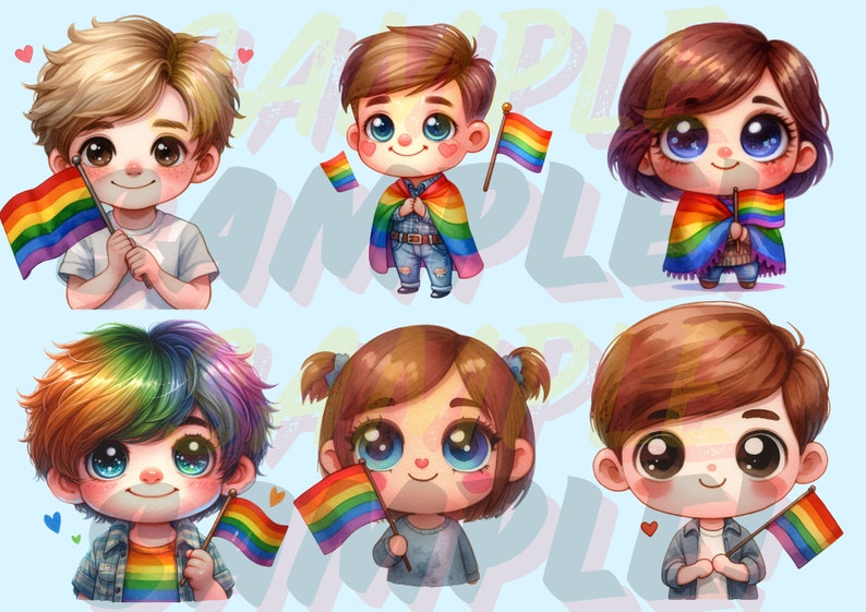 Kids Watercolor Clip Art V2,LGBTQ+ Clip Art,rainbow Pride Clipart ...