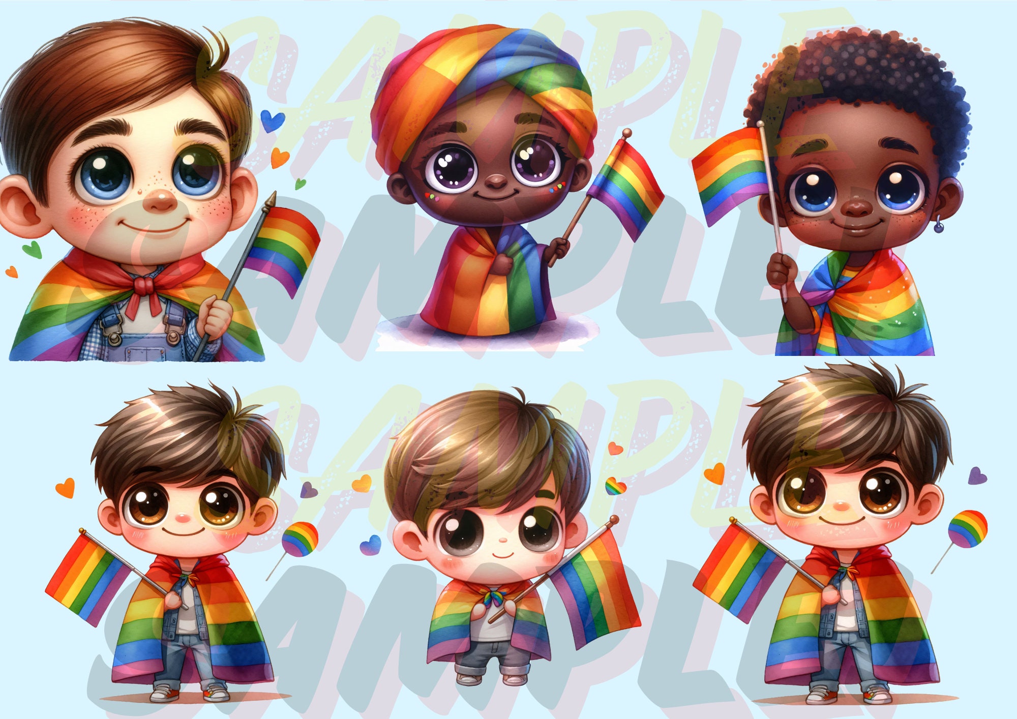 Kids Watercolor Clip Art V2,LGBTQ Clip Art,rainbow Pride Clipart ...