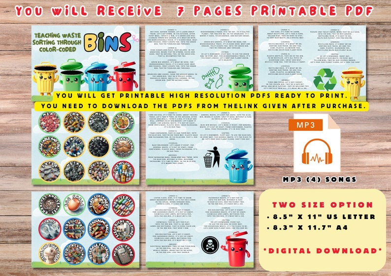 Printable Waste Sorting Matching Activity With Teaching Song for ...