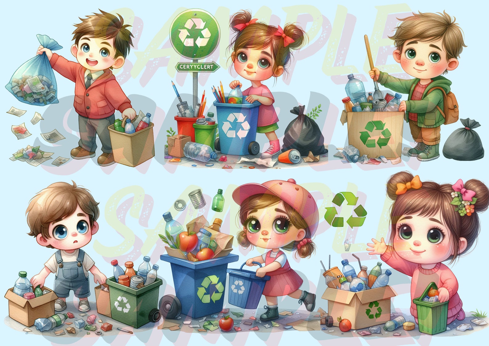 30 Kids Watercolor Clip Art PNG Digital Download, Boy and Girls Png ...