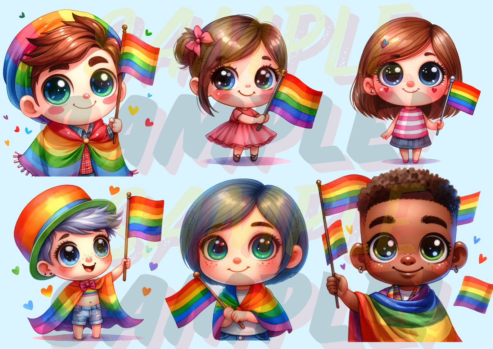 Kids Watercolor Clip Art V2,LGBTQ+ Clip Art,rainbow Pride Clipart ...