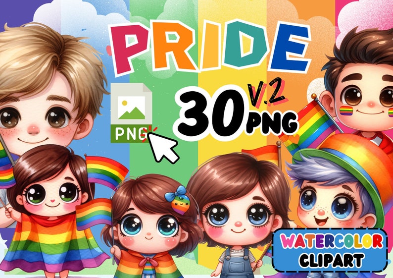 Kids Watercolor Clip Art V2,LGBTQ+ Clip Art,rainbow Pride Clipart ...