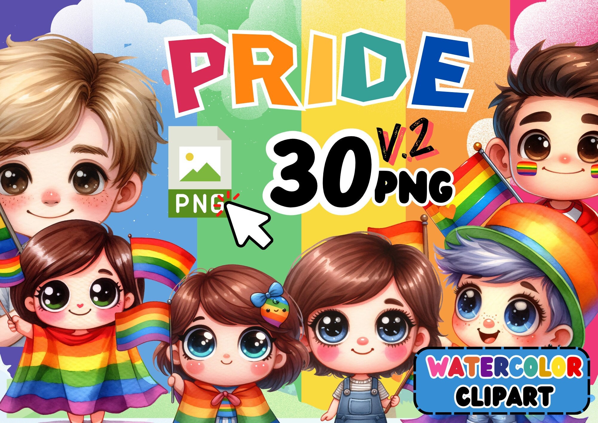 Kids Watercolor Clip Art V2,LGBTQ Clip Art,rainbow Pride Clipart ...