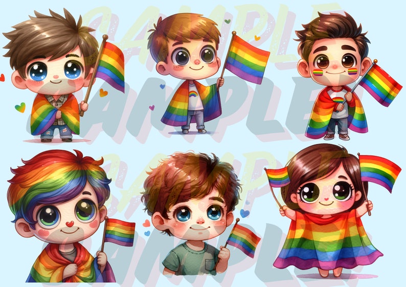 Kids Watercolor Clip Art V2,LGBTQ+ Clip Art,rainbow Pride Clipart ...