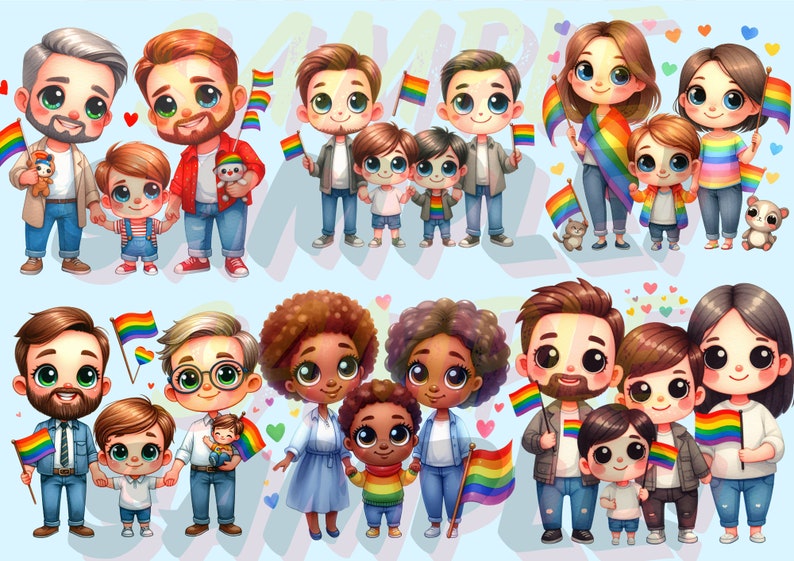 Family Watercolor Clip Art V3,LGBTQ+ Clip Art,rainbow Pride Clipart ...