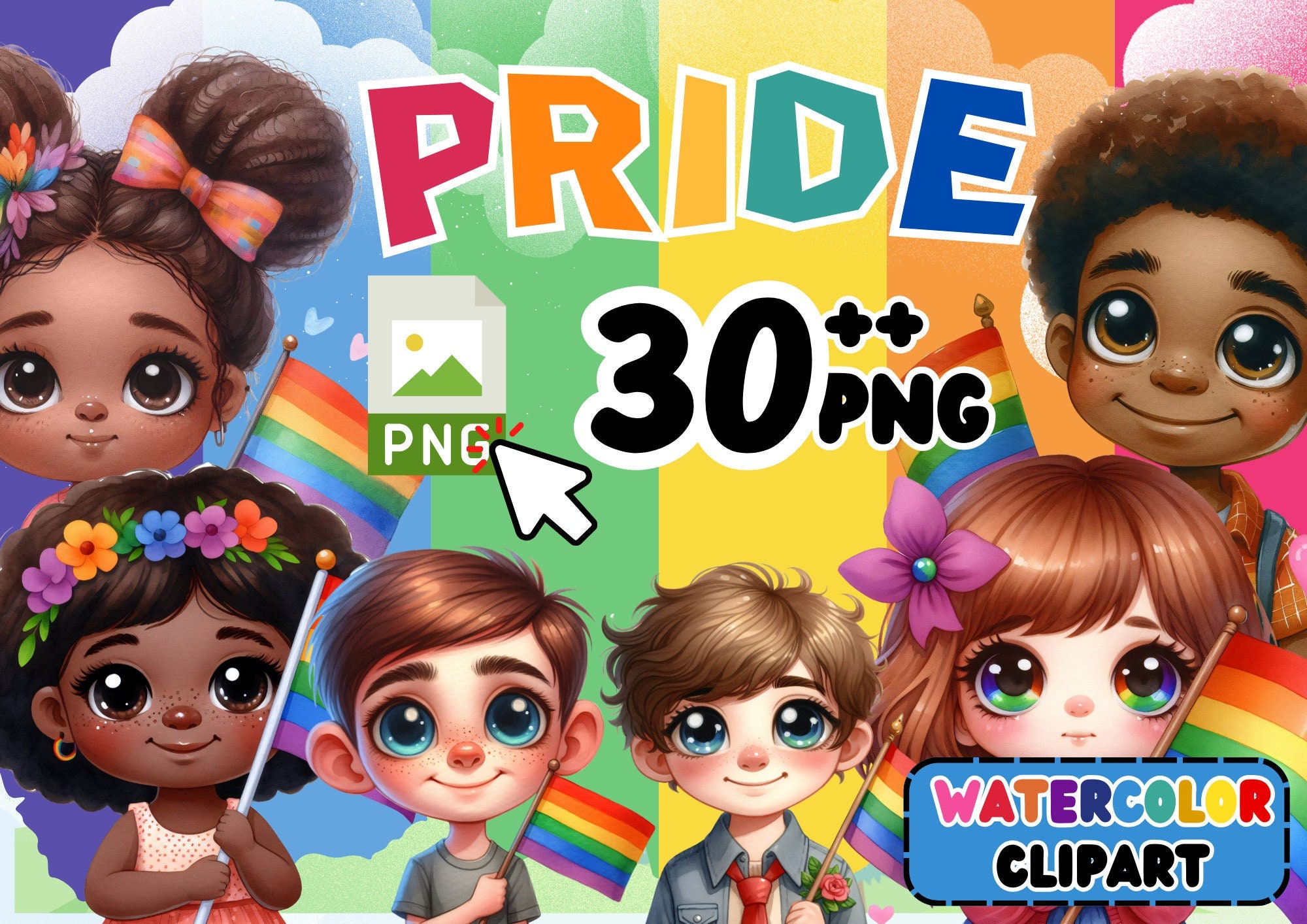 Kids Watercolor Clip Art,lgbtq+ Clip Art,rainbow Pride Clipart ...