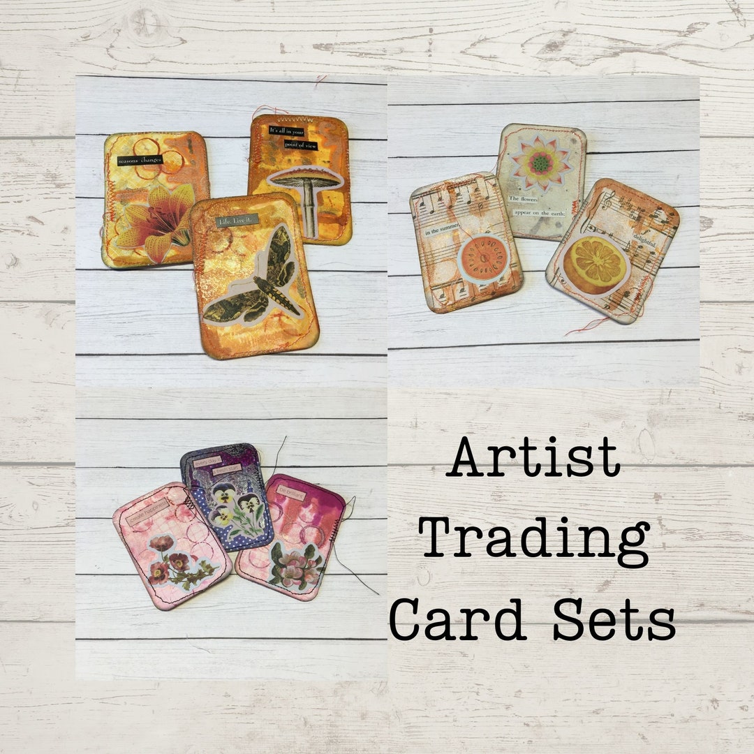 Artist Trading Card 3 Piece Sets, Mixed Media Art, Flowers, Nature ...