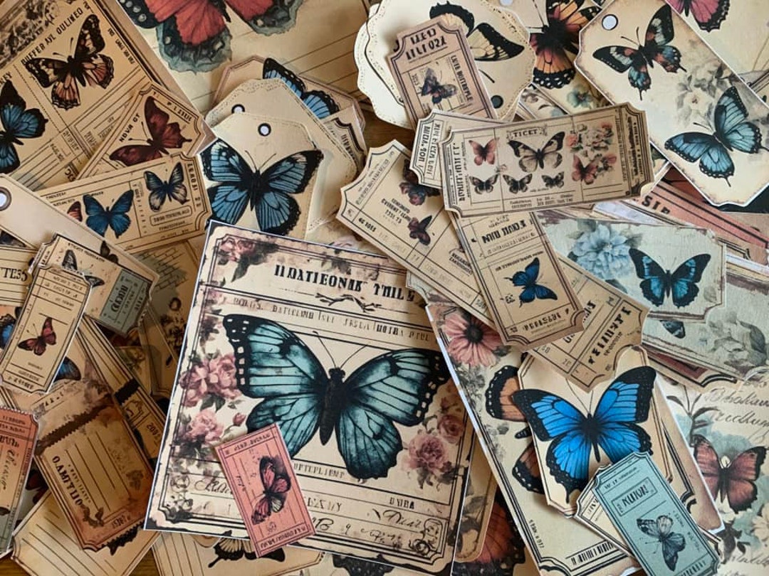 Butterfly Ephemera, 65 Vintage Inspired Tags & Tickets, Butterfly ...