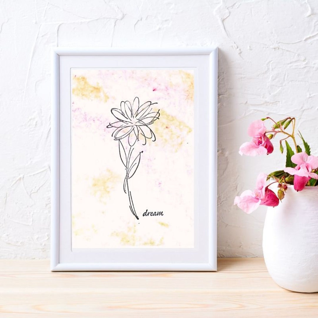 Affirmation Art, Pastel Watercolor Print, Simple Line Flower Art, Dream ...