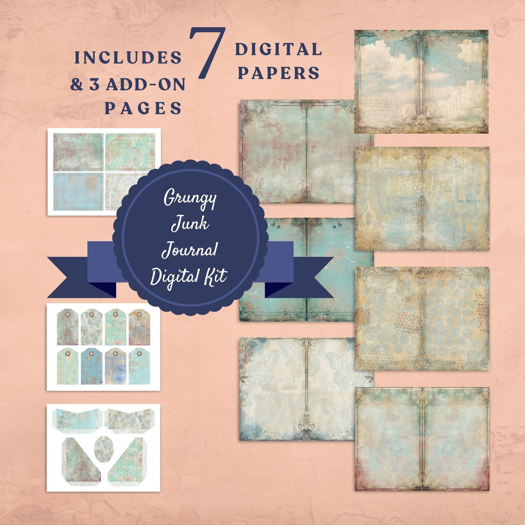 Printable Grungy Junk Journal Kit: Vintage Style Pages, Tags, Pockets ...