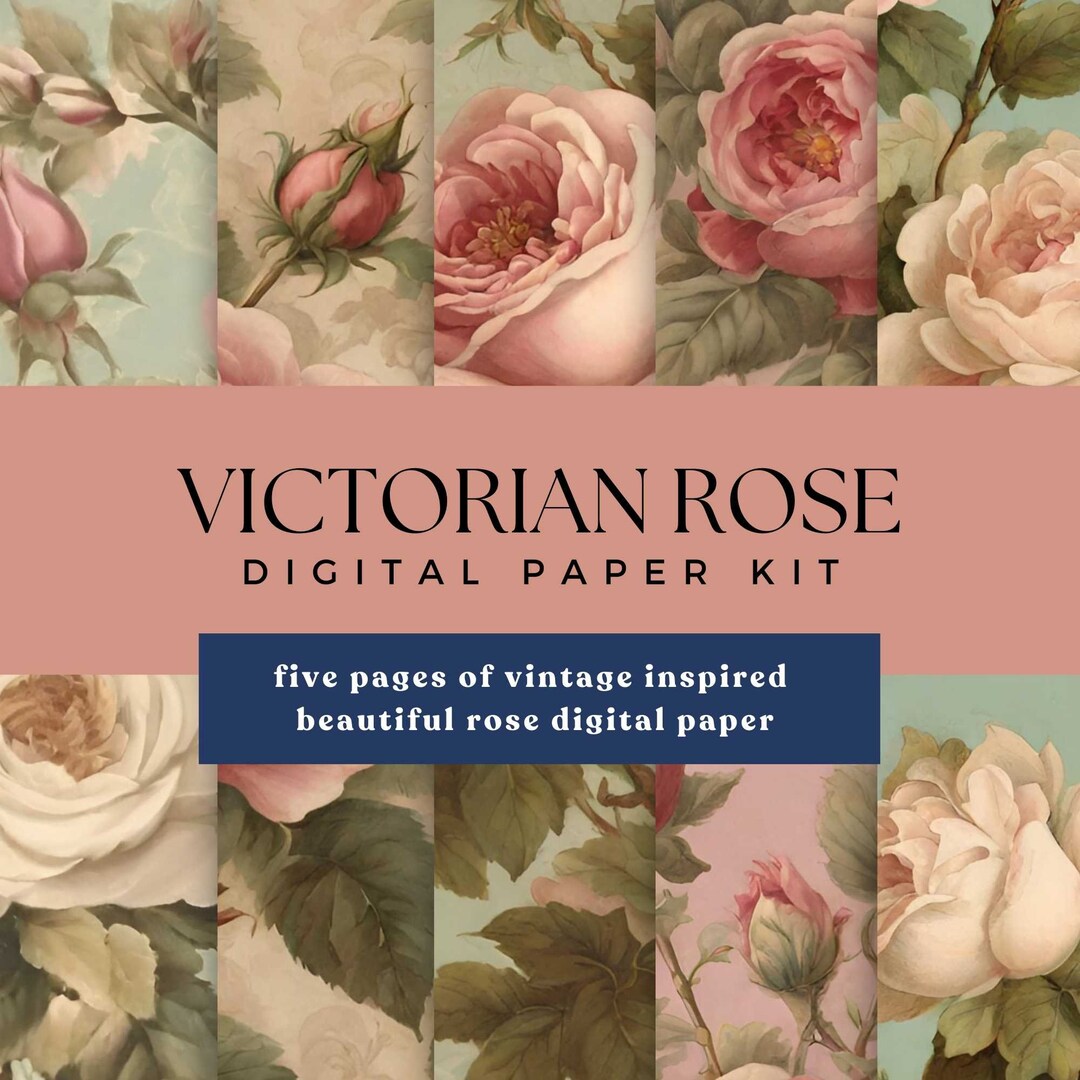 Vintage Rose Digital Paper: Teal, Pink & Ivory Journal Pages (digital ...