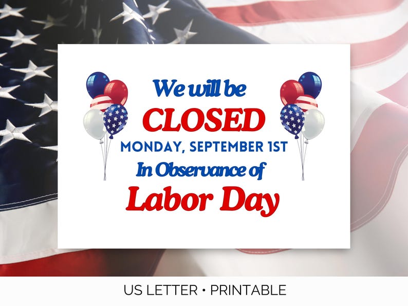 Labor Day Closed Printable Sign, Closed for Labor Day Sign, Store ...