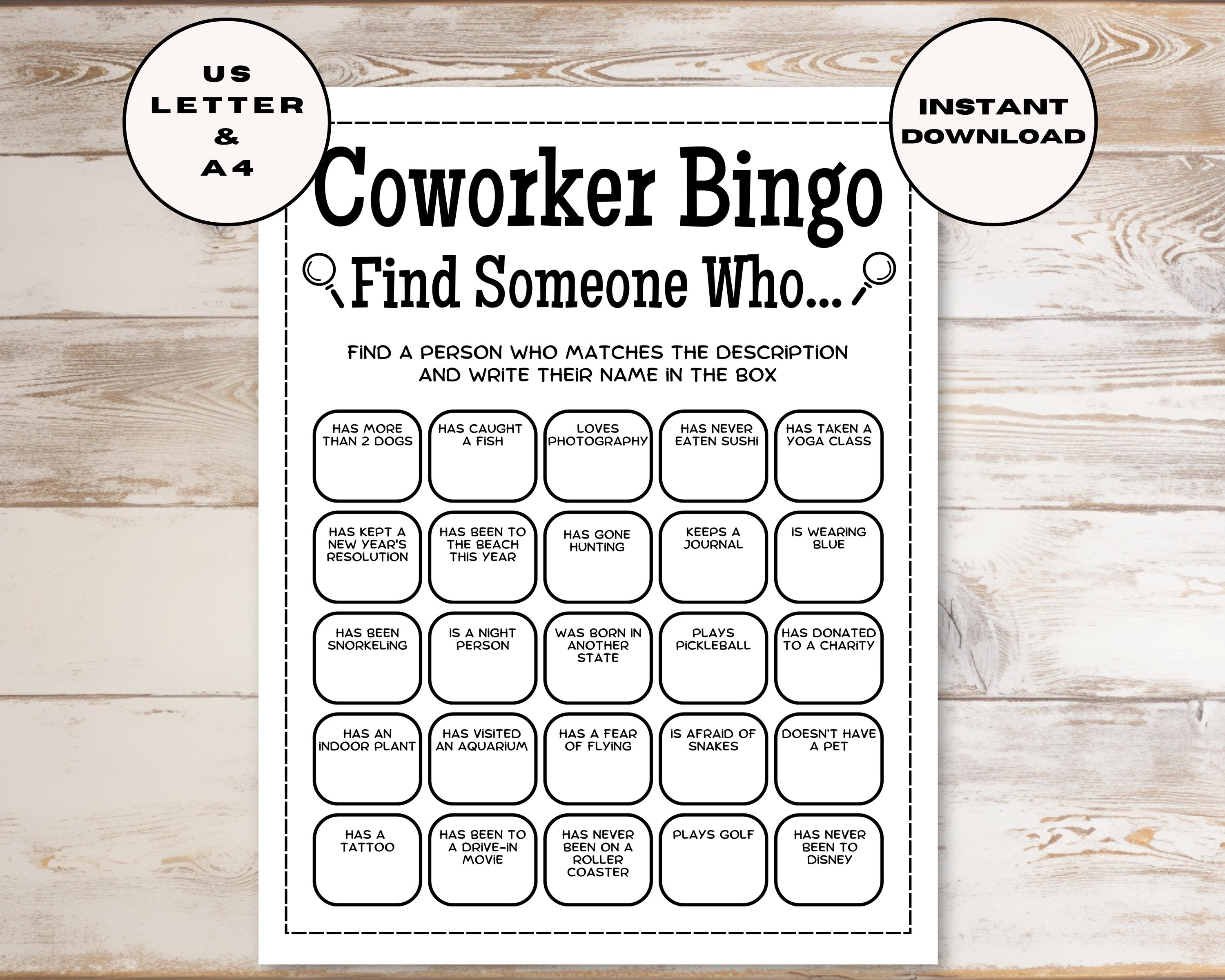 Office Bingo Printable Game, Human Bingo, Icebreaker Bingo, Coworker ...
