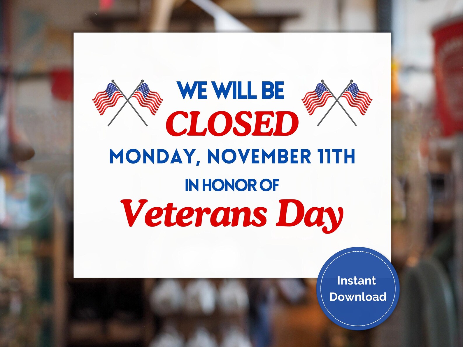 Closed for Veterans Day Printable Sign, Closed Veterans Day Sign, Store ...