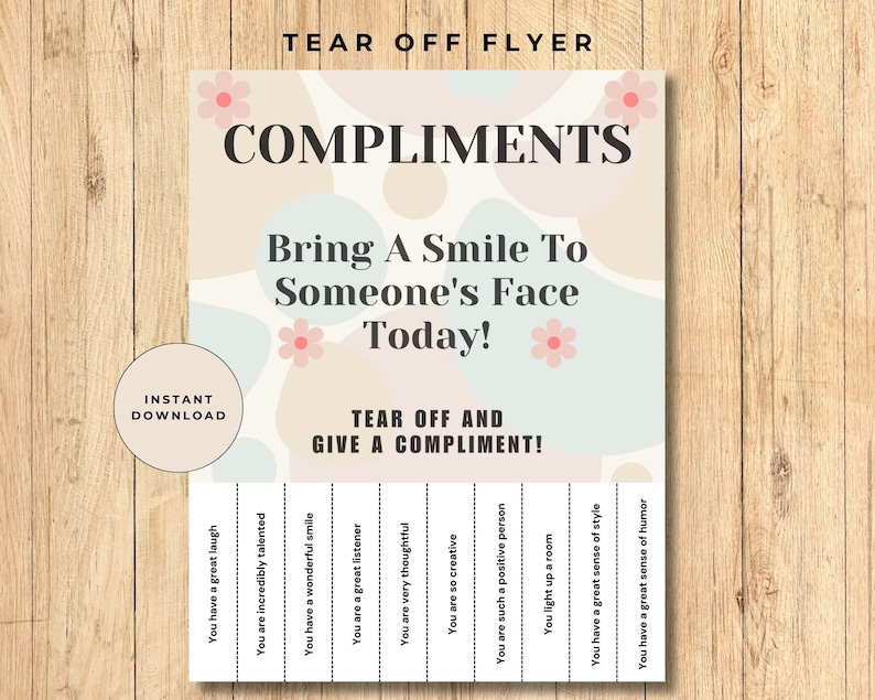 Compliments Printable, Random Acts of Kindness Tear off Flyer, Bulletin ...