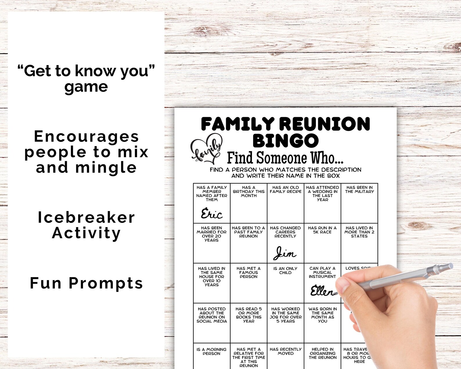 Family Reunion Bingo Printable Game, Human Bingo, Icebreaker Bingo, Get ...
