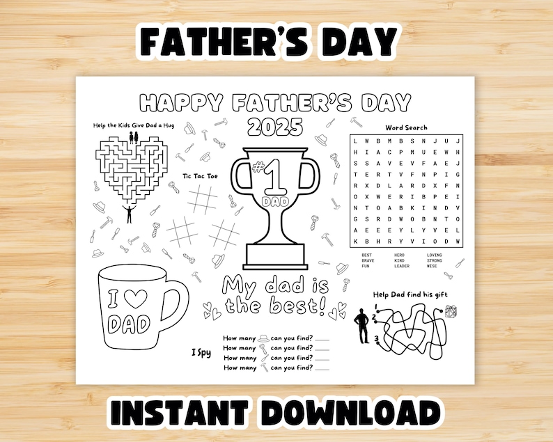 Father's Day 2025 Printable Coloring Page & Activity Sheet, Father's ...