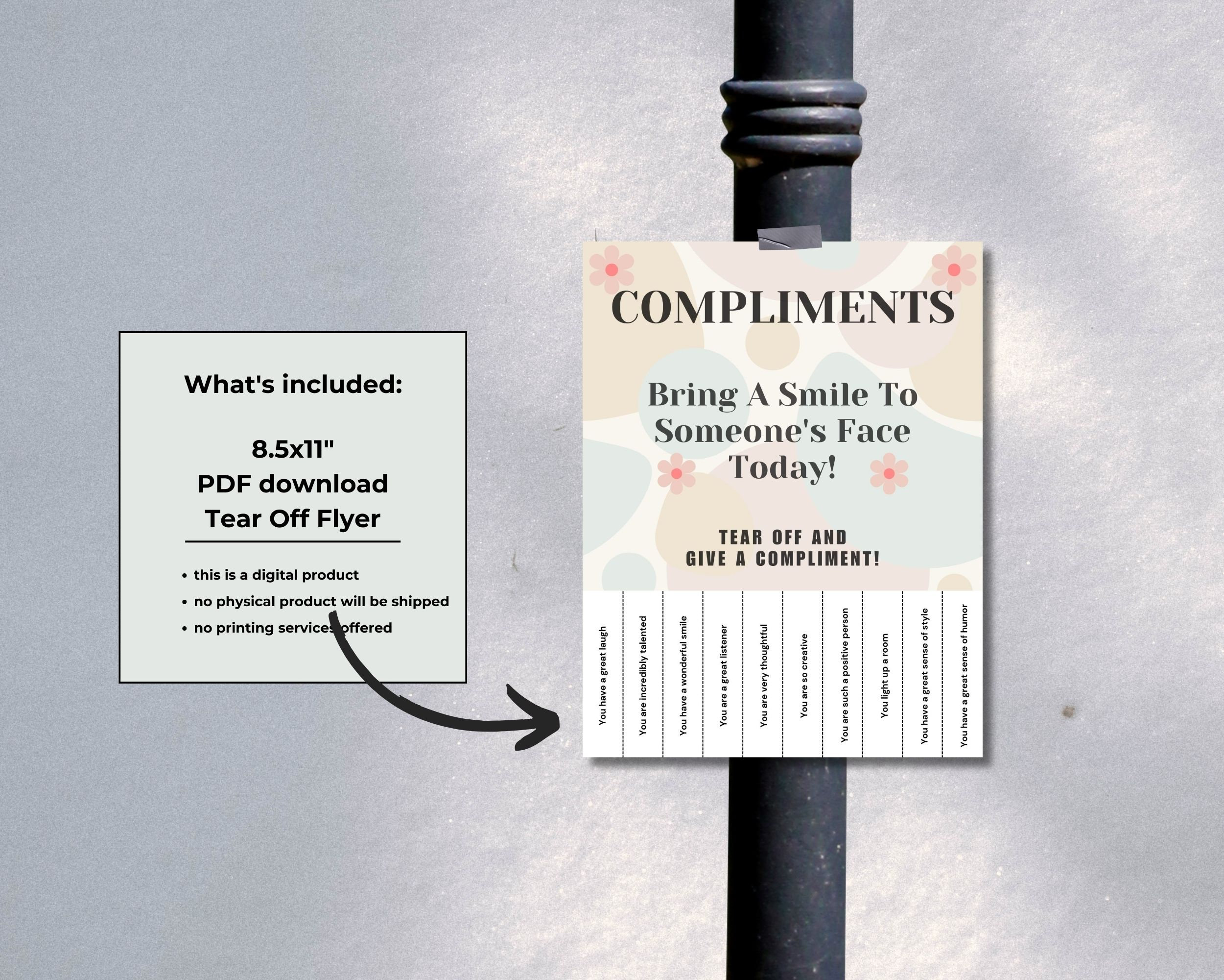 Compliments Printable, Random Acts of Kindness Tear off Flyer, Bulletin ...