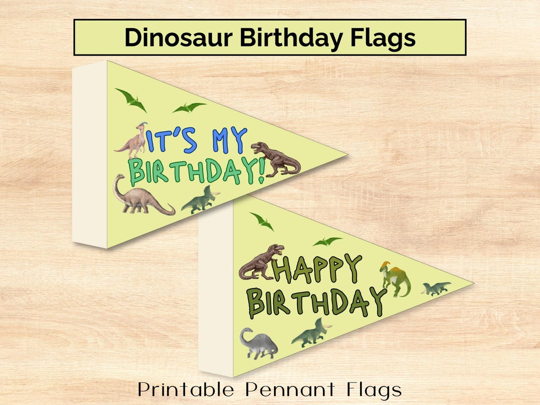 Happy Birthday Pennant Flag, Dinosaur Pennant Flag, Party Pennant, Its ...