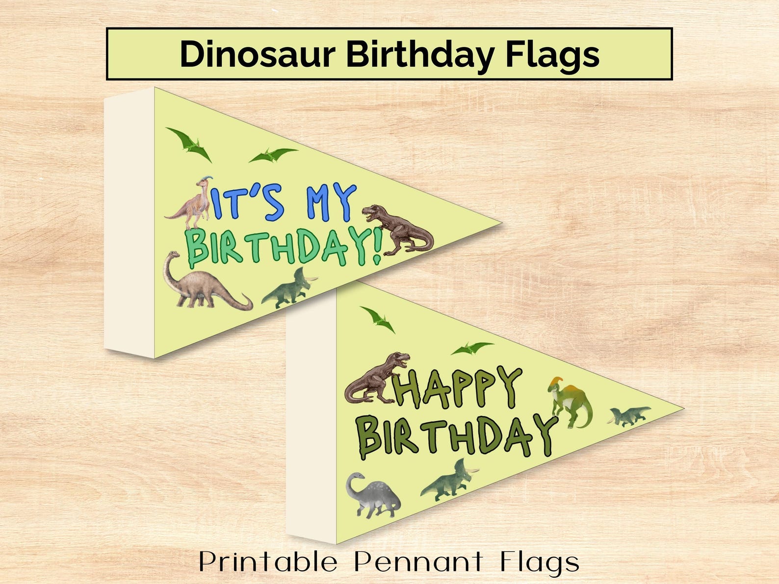 Happy Birthday Pennant Flag, Dinosaur Pennant Flag, Party Pennant, Its ...