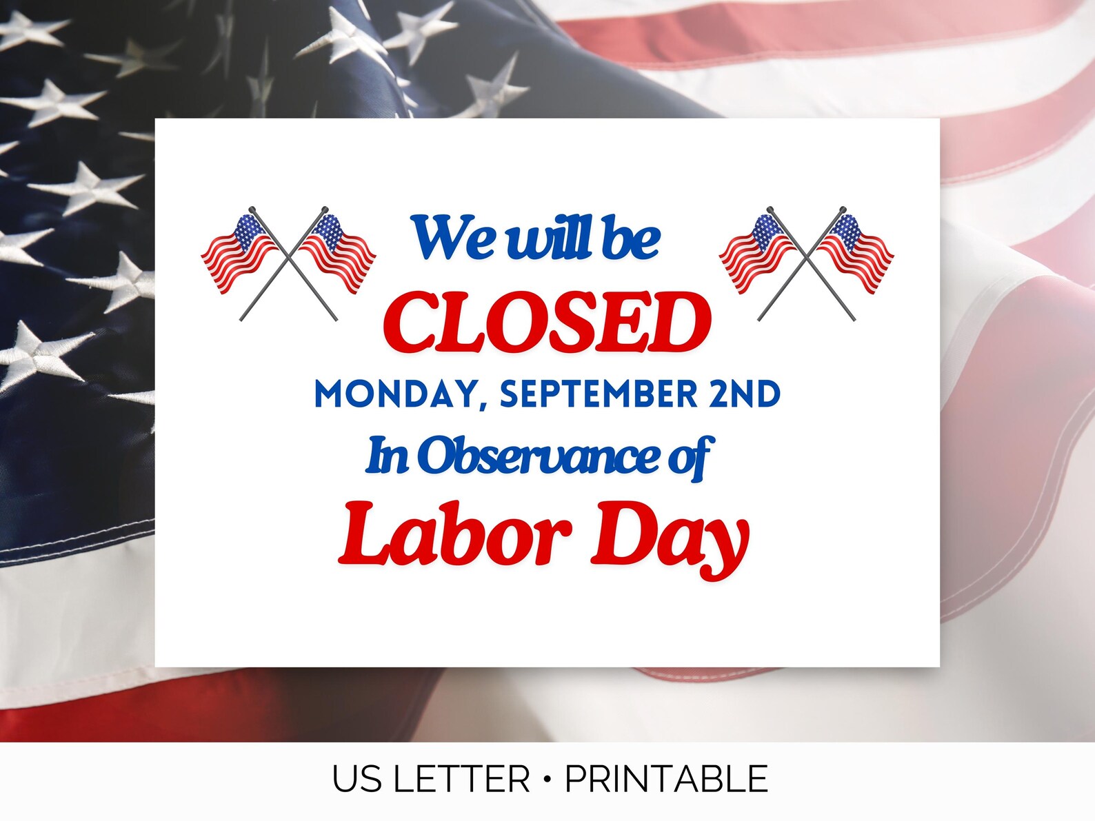 Labor Day Closed Printable Sign, Closed for Labor Day Sign, Store ...
