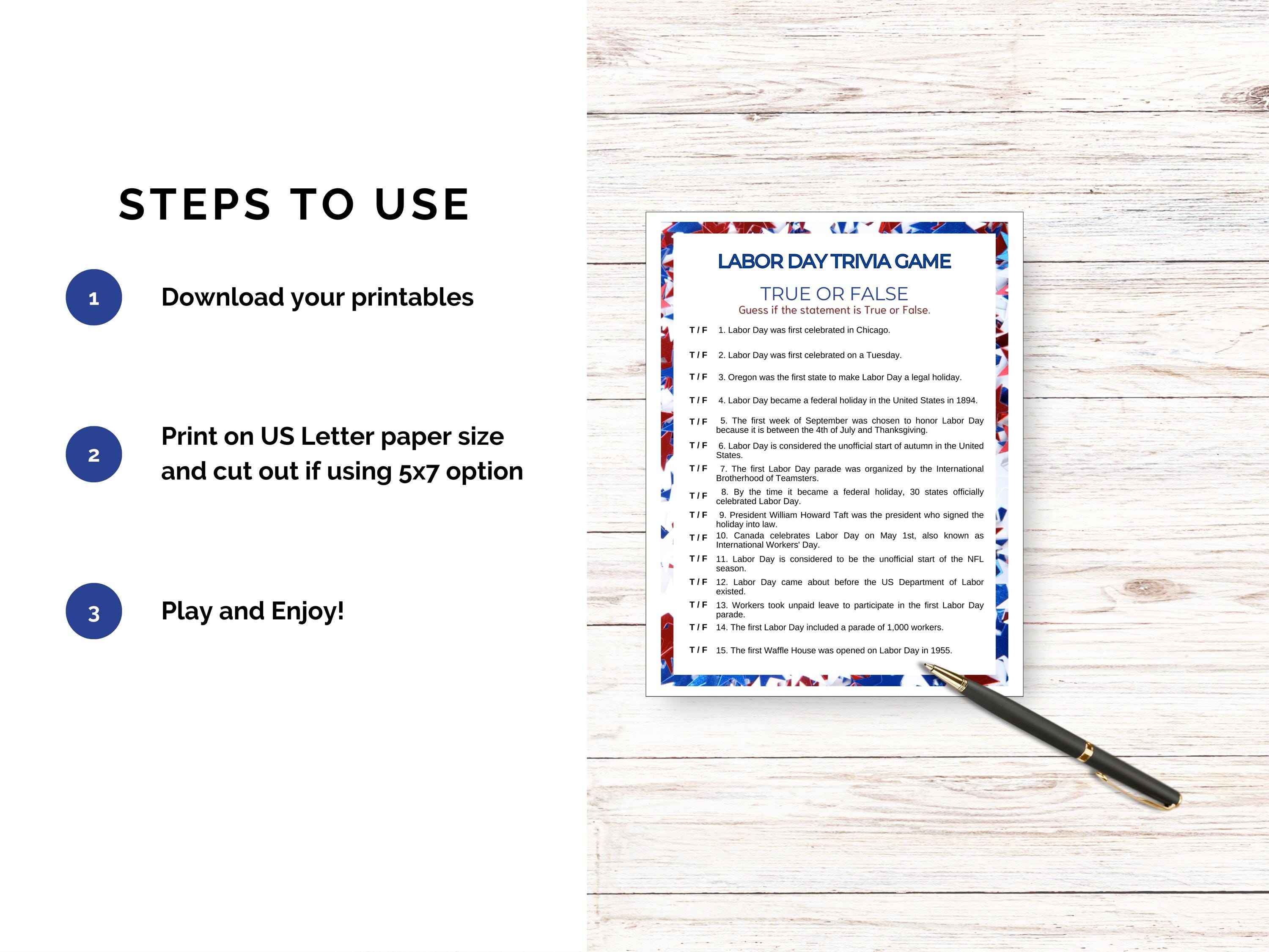 Labor Day Trivia, Printable Labor Day Game, Youth Group Games, Trivia ...