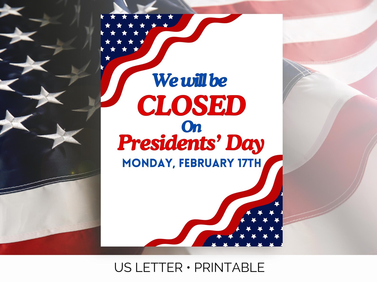Closed for Presidents' Day Printable Sign, Closed Presidents Day Sign ...