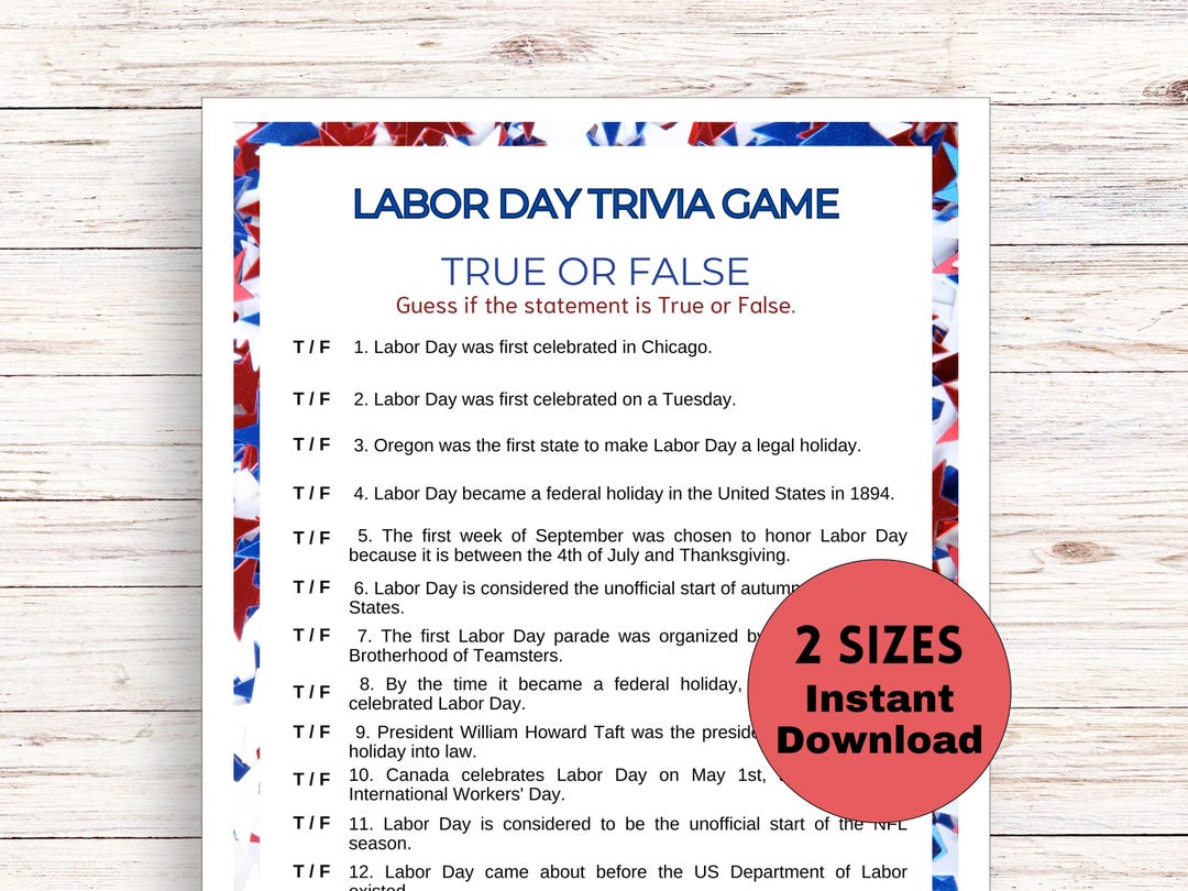 Labor Day Trivia, Printable Labor Day Game, Youth Group Games, Trivia ...