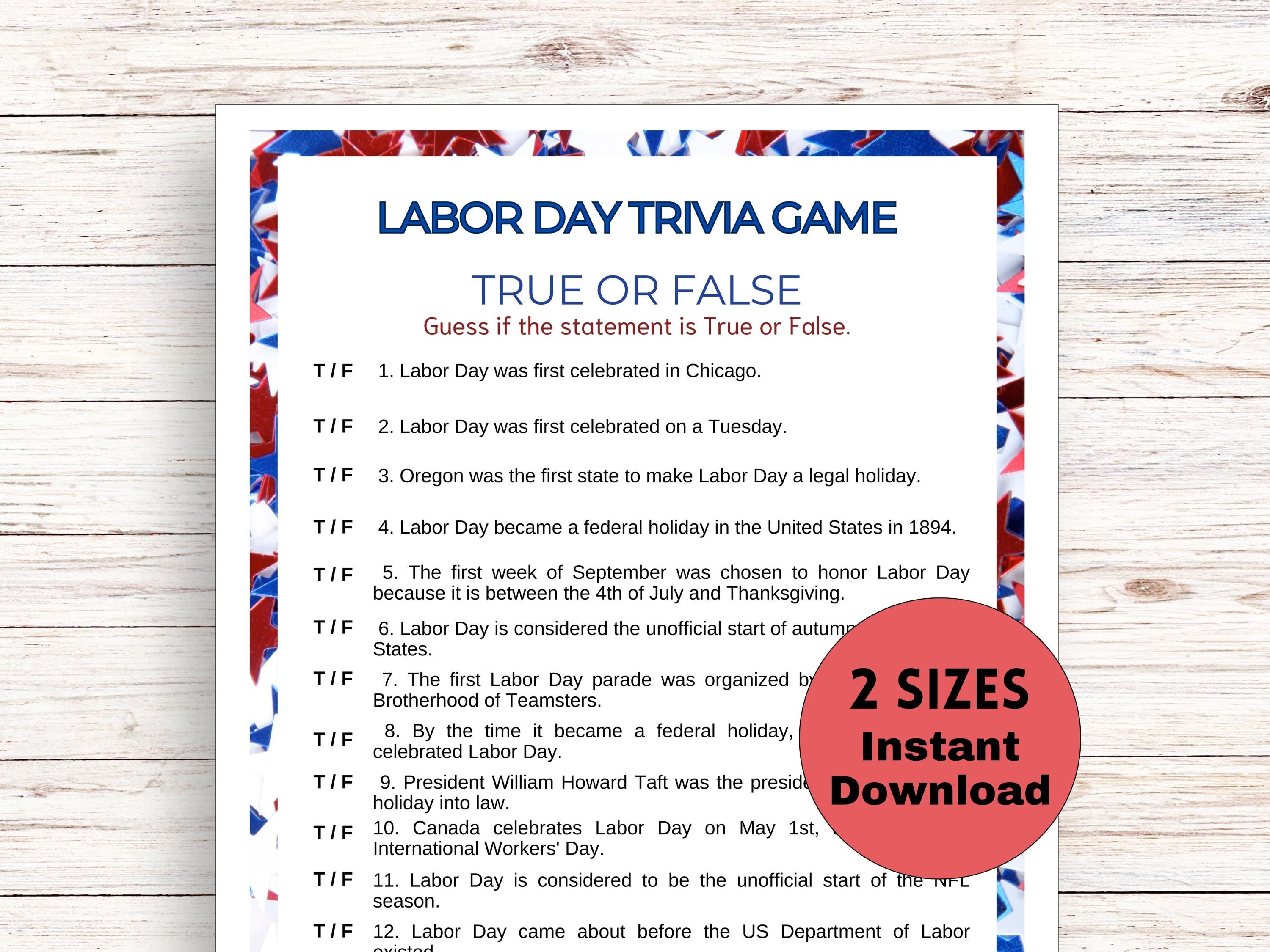 Labor Day Trivia, Printable Labor Day Game, Youth Group Games, Trivia ...