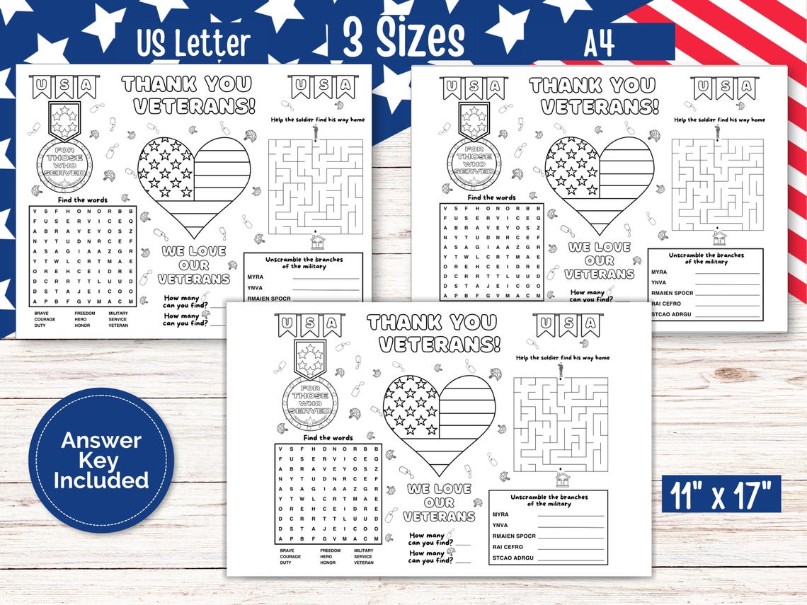 Veterans Day Printable Coloring Page & Activity Sheet, Veterans Day ...