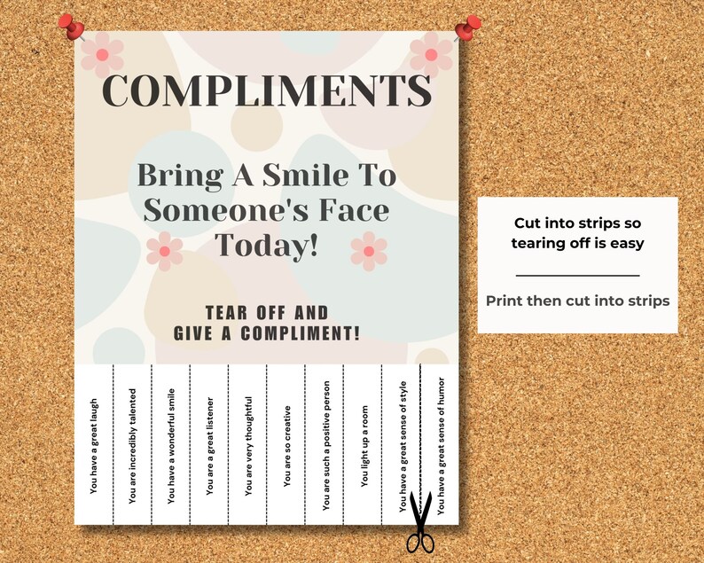 Compliments Printable, Random Acts of Kindness Tear off Flyer, Bulletin ...