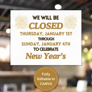 Editable Closed for New Year's Printable Sign Template | Editable Canva ...