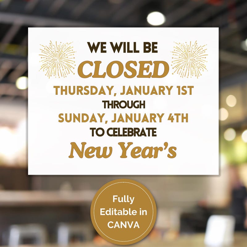 Printable New Year Hours Sign - Etsy