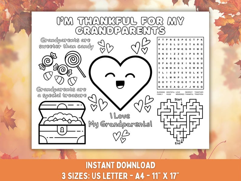 Gratitude Printable Coloring Page & Activity Sheet, Kids Placemat ...